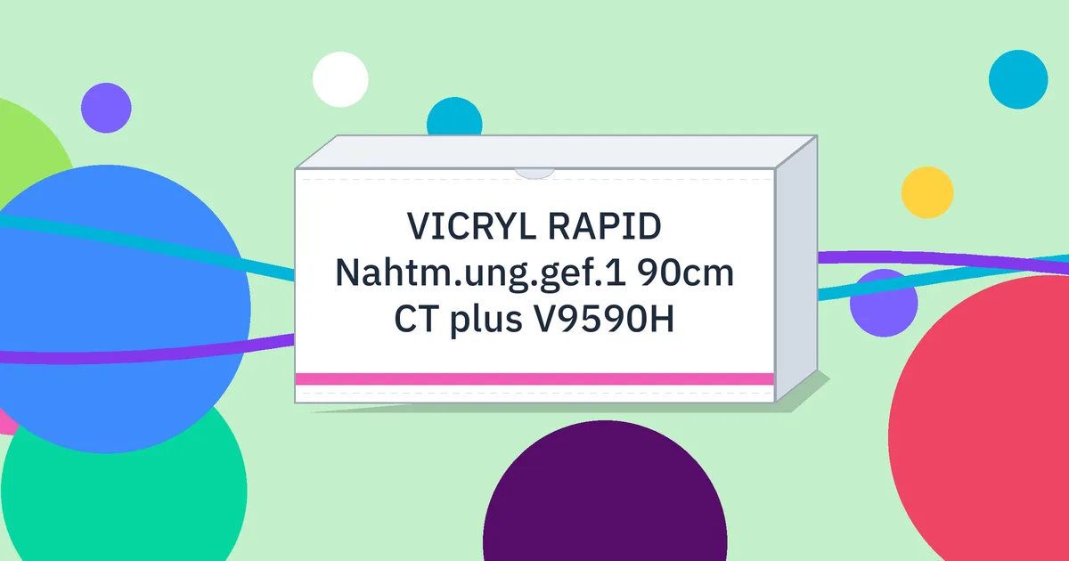 Symbolbild: Packung mit der Aufschrift VICRYL RAPID Nahtm.ung.gef.1 90cm CT plus V9590H (PZN 16392947) – Verfügbarkeit und Bezug in Apotheken in Frankfurt am Main