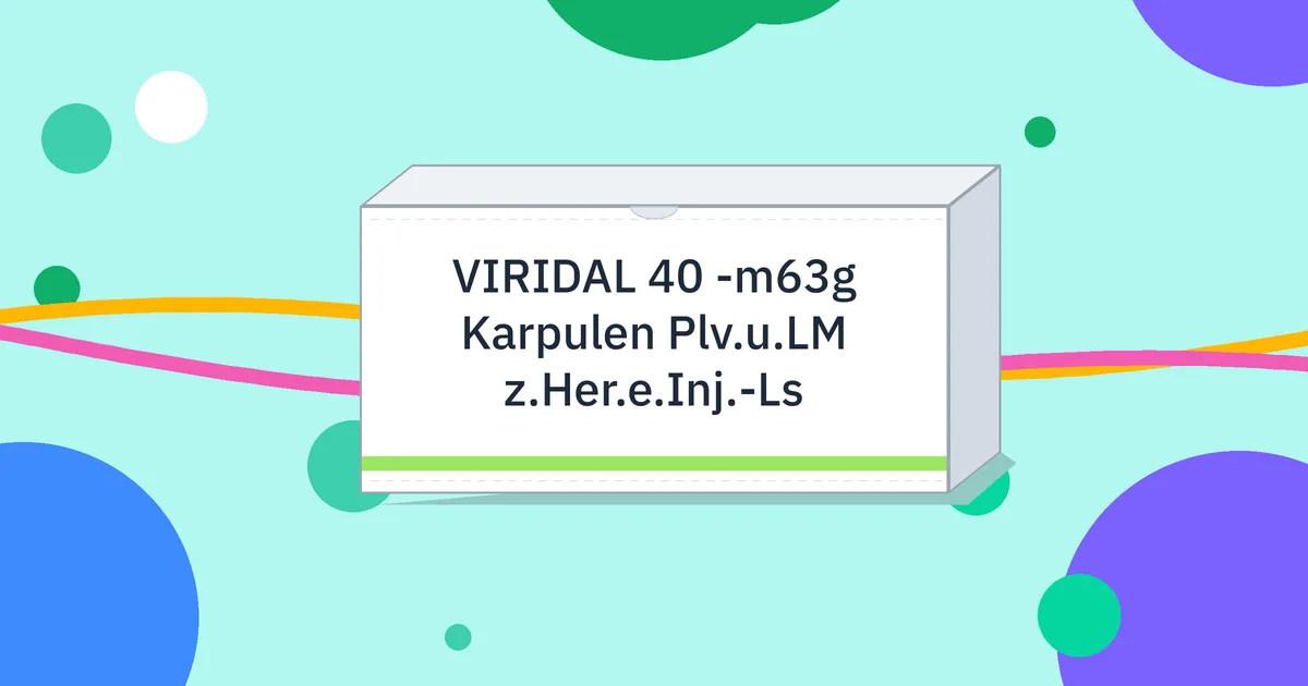 Symbolbild: Packung mit der Aufschrift VIRIDAL 40 -m63g Karpulen Plv.u.LM z.Her.e.Inj.-Ls (PZN 02728303) – Verfügbarkeit und Bezug in Apotheken in Frankfurt am Main