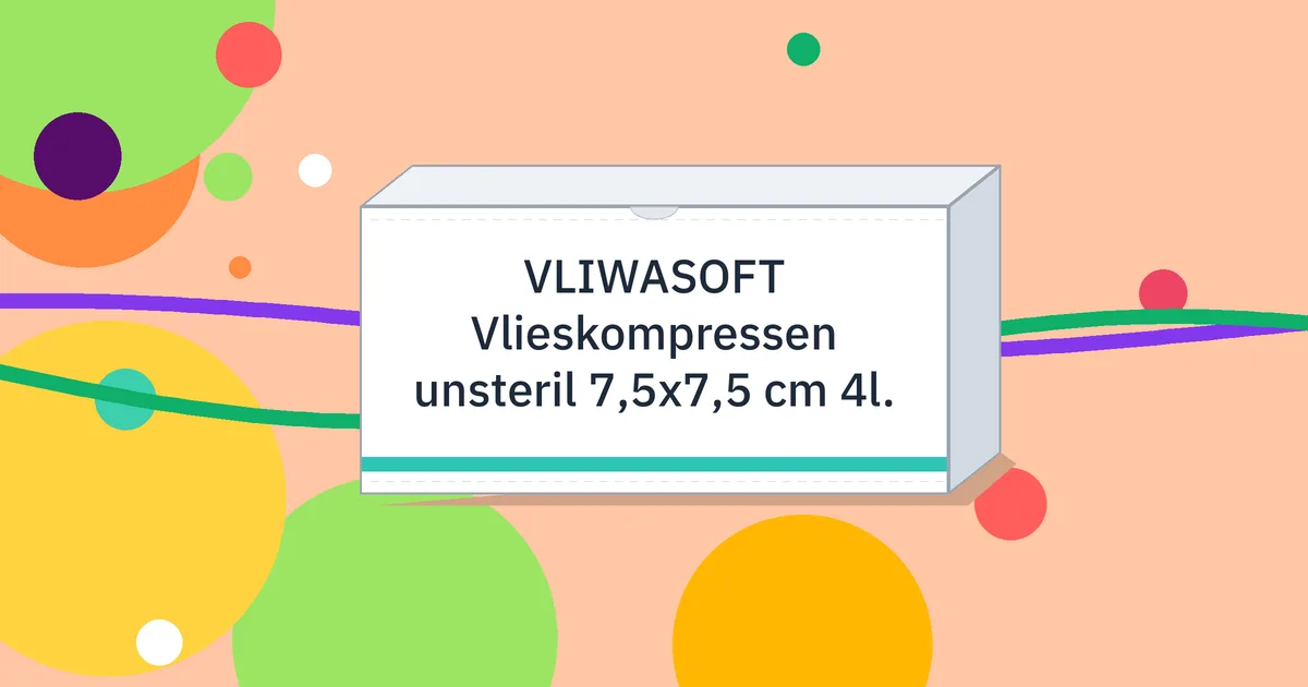 Symbolbild: Packung mit der Aufschrift VLIWASOFT Vlieskompressen unsteril 7,5x7,5 cm 4l. (PZN 18437789) – Verfügbarkeit und Bezug in Apotheken in Frankfurt am Main