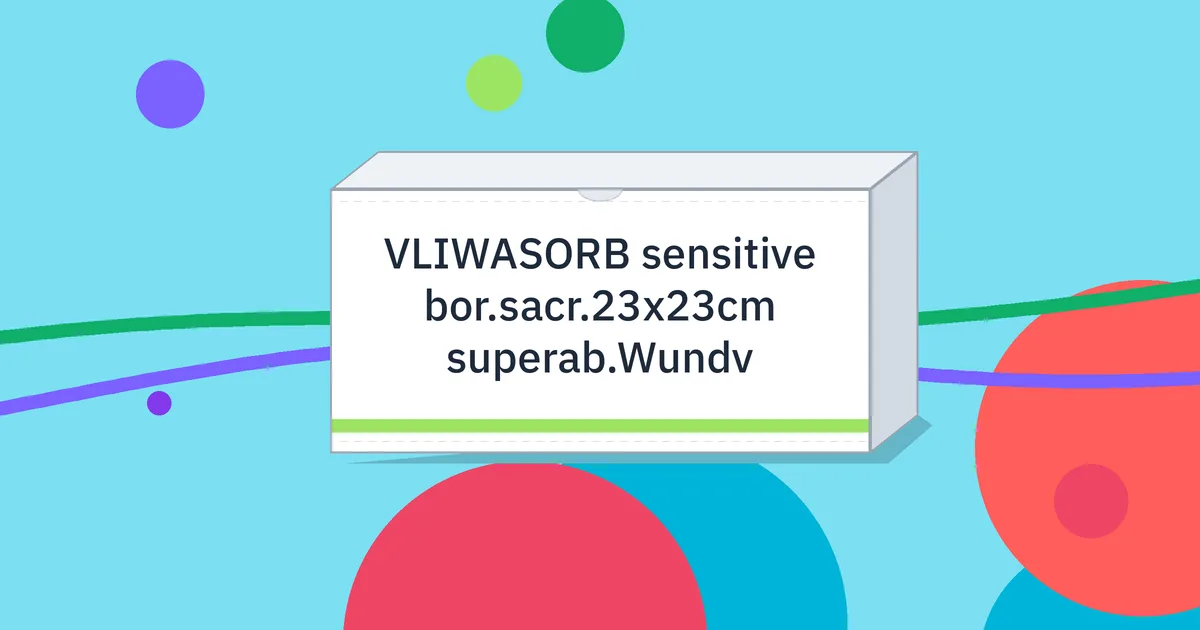 Symbolbild: Packung mit der Aufschrift VLIWASORB sensitive bor.sacr.23x23cm superab.Wundv (PZN 20322154) – Verfügbarkeit und Bezug in Apotheken in Frankfurt am Main