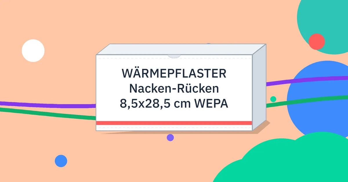 Symbolbild: Packung mit der Aufschrift WÄRMEPFLASTER Nacken-Rücken 8,5x28,5 cm WEPA (PZN 11678320) – Verfügbarkeit und Bezug in Apotheken in Frankfurt am Main