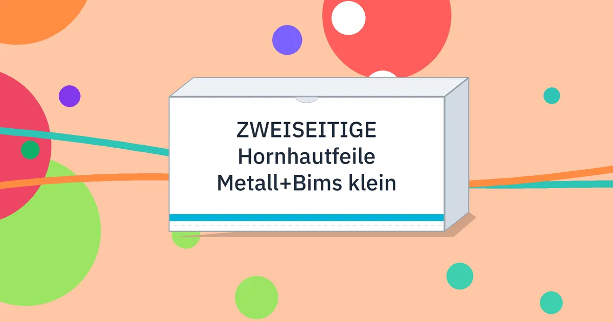 Symbolbild: Packung mit der Aufschrift ZWEISEITIGE Hornhautfeile Metall+Bims klein (PZN 16501767) – Verfügbarkeit und Bezug in Apotheken in Frankfurt am Main