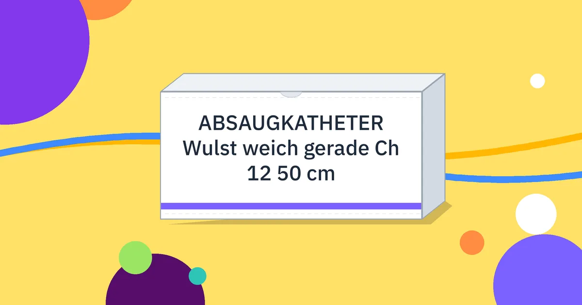 Symbolbild: Packung mit der Aufschrift ABSAUGKATHETER Wulst weich gerade Ch 12 50 cm (PZN 20391698) – Verfügbarkeit und Bezug in Apotheken in Frankfurt am Main