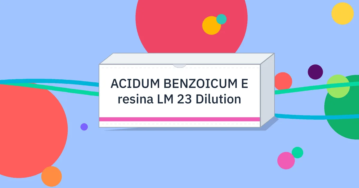 Symbolbild: Packung mit der Aufschrift ACIDUM BENZOICUM E resina LM 23 Dilution (PZN 16241734) – Verfügbarkeit und Bezug in Apotheken in Frankfurt am Main