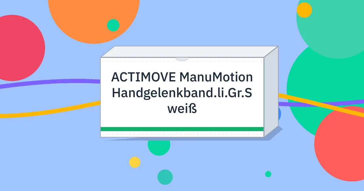 Symbolbild: Packung mit der Aufschrift ACTIMOVE ManuMotion Handgelenkband.li.Gr.S weiß (PZN 17948335) – Verfügbarkeit und Bezug in Apotheken in Frankfurt am Main