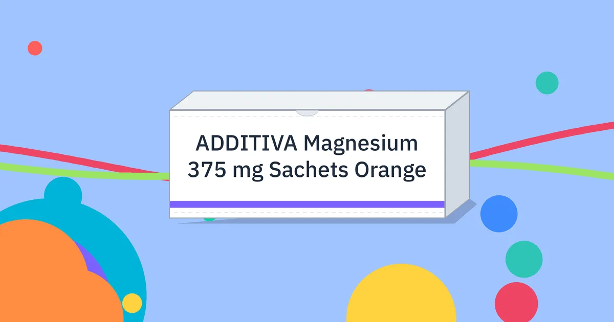 Symbolbild: Packung mit der Aufschrift ADDITIVA Magnesium 375 mg Sachets Orange (PZN 10946698) – Verfügbarkeit und Bezug in Apotheken in Frankfurt am Main