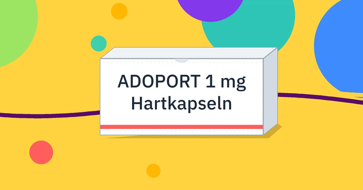 Symbolbild: Packung mit der Aufschrift ADOPORT 1 mg Hartkapseln (PZN 17505276) – Verfügbarkeit und Bezug in Apotheken in Frankfurt am Main