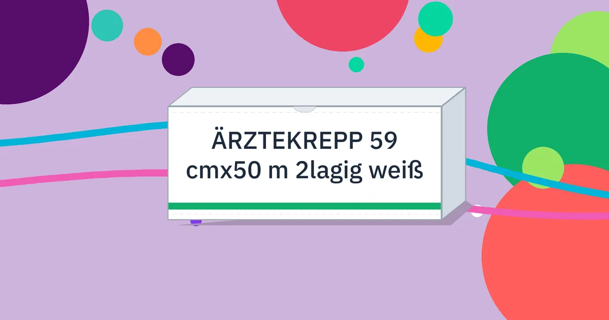 Symbolbild: Packung mit der Aufschrift ÄRZTEKREPP 59 cmx50 m 2lagig weiß (PZN 10627510) – Verfügbarkeit und Bezug in Apotheken in Frankfurt am Main