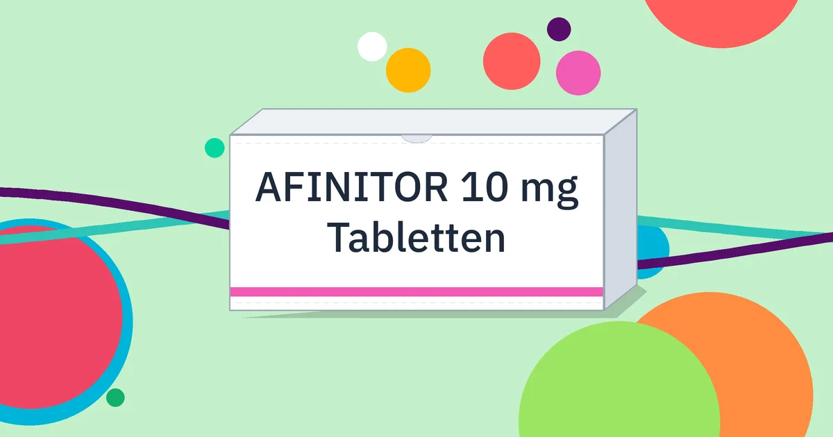 Symbolbild: Packung mit der Aufschrift AFINITOR 10 mg Tabletten (PZN 16151184) – Verfügbarkeit und Bezug in Apotheken in Frankfurt am Main