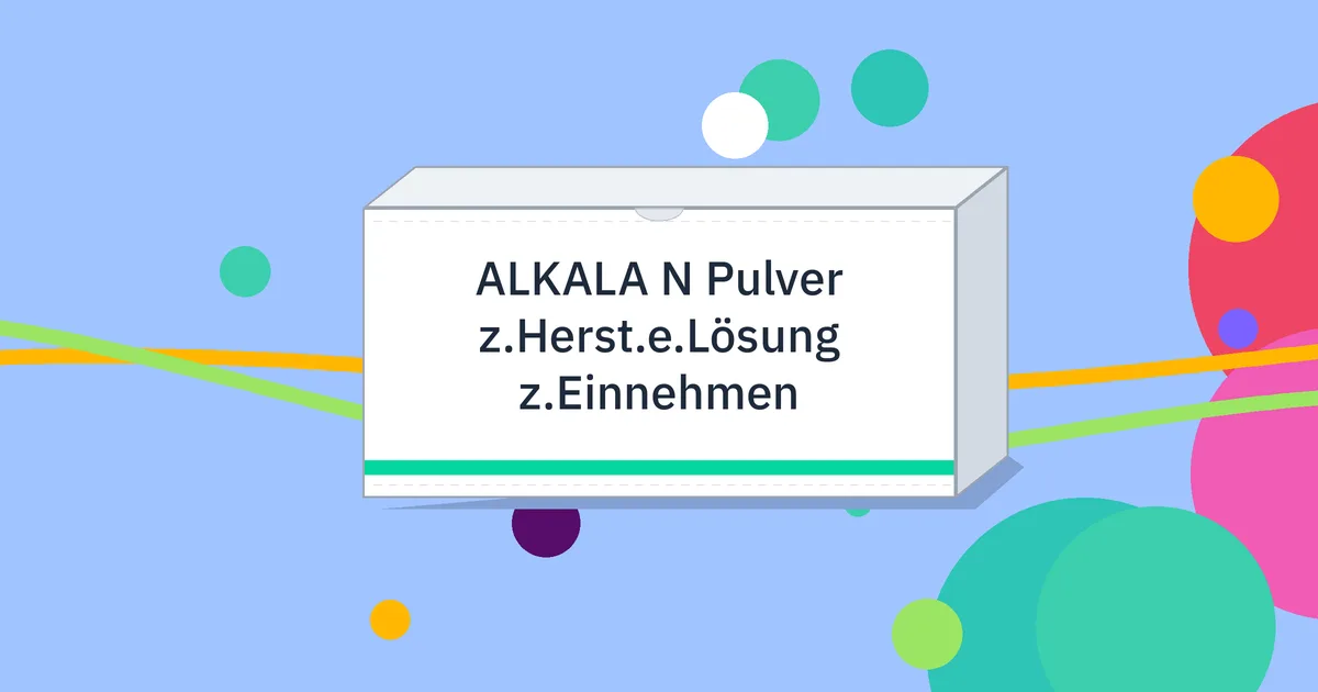 Symbolbild: Packung mit der Aufschrift ALKALA N Pulver z.Herst.e.Lösung z.Einnehmen (PZN 17266972) – Verfügbarkeit und Bezug in Apotheken in Frankfurt am Main