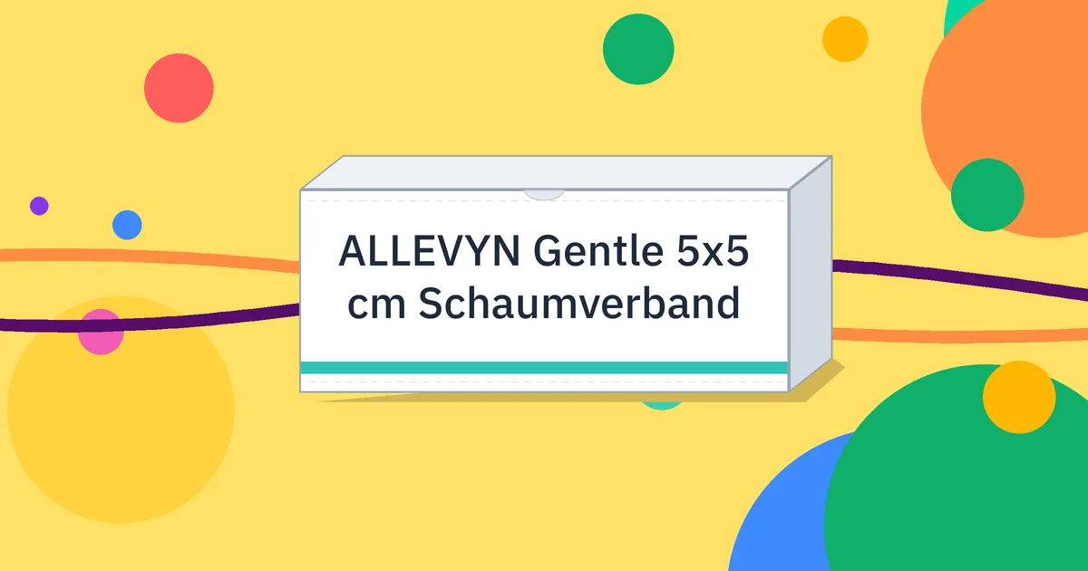 Symbolbild: Packung mit der Aufschrift ALLEVYN Gentle 5x5 cm Schaumverband (PZN 19698032) – Verfügbarkeit und Bezug in Apotheken in Frankfurt am Main