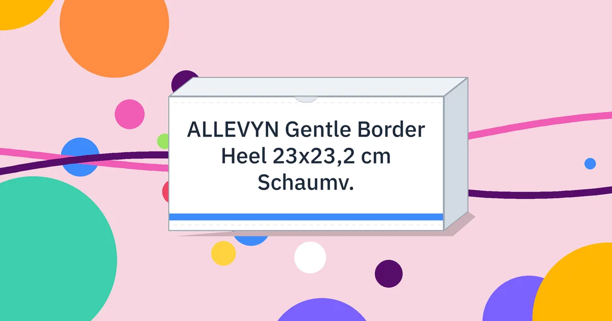 Symbolbild: Packung mit der Aufschrift ALLEVYN Gentle Border Heel 23x23,2 cm Schaumv. (PZN 19053602) – Verfügbarkeit und Bezug in Apotheken in Frankfurt am Main