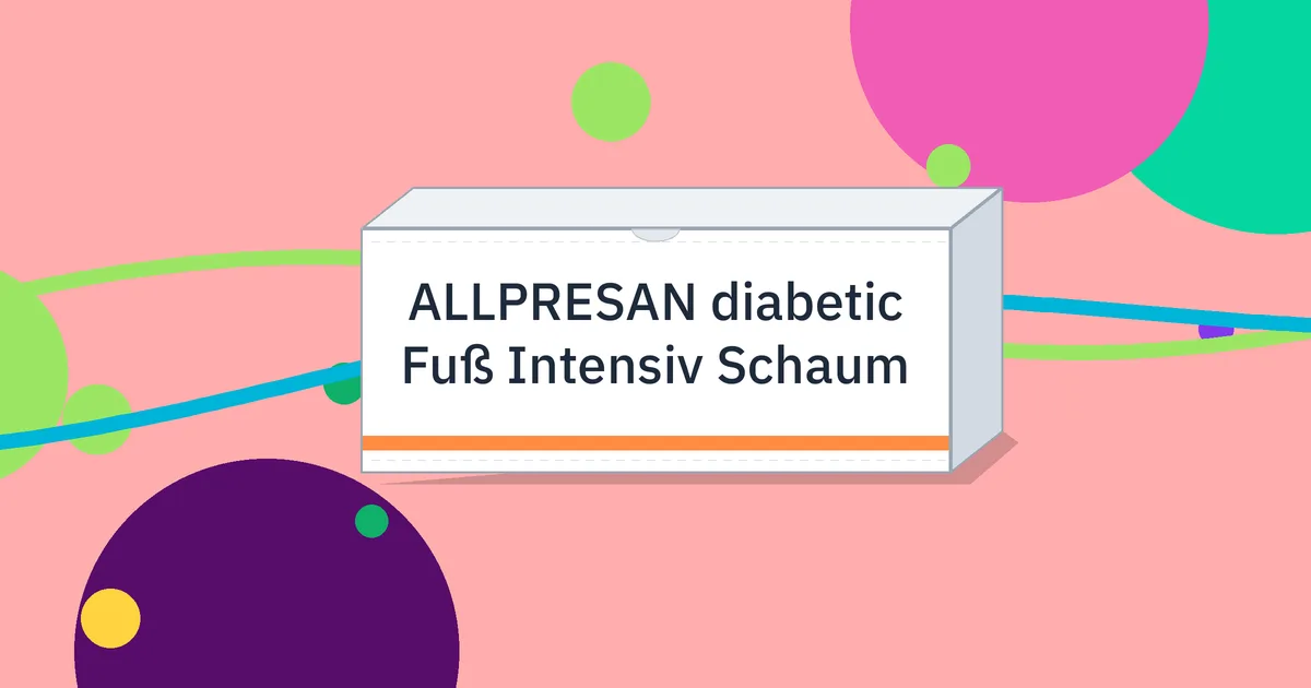 Symbolbild: Packung mit der Aufschrift ALLPRESAN diabetic Fuß Intensiv Schaum (PZN 06734536) – Verfügbarkeit und Bezug in Apotheken in Frankfurt am Main