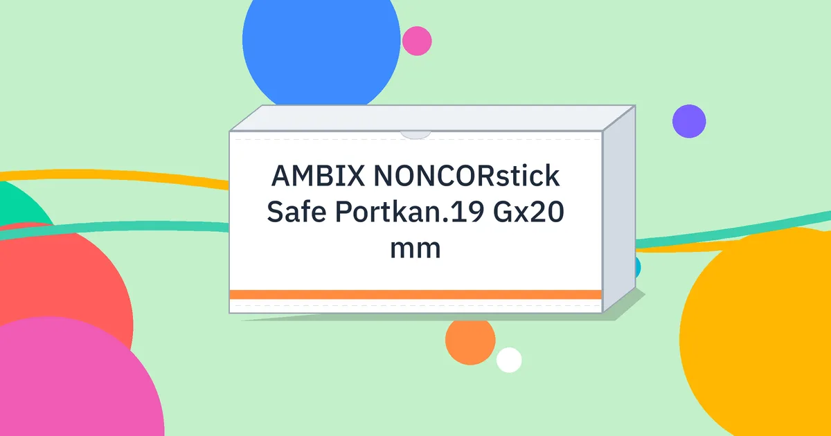 Symbolbild: Packung mit der Aufschrift AMBIX NONCORstick Safe Portkan.19 Gx20 mm (PZN 10048864) – Verfügbarkeit und Bezug in Apotheken in Frankfurt am Main