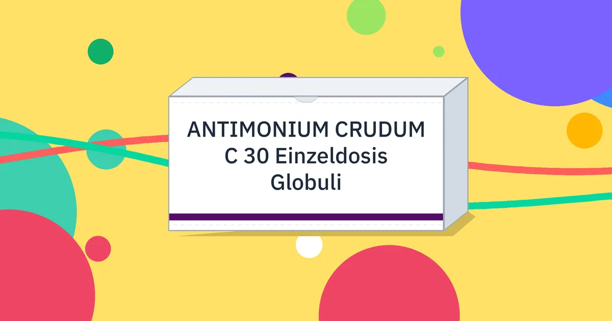 Symbolbild: Packung mit der Aufschrift ANTIMONIUM CRUDUM C 30 Einzeldosis Globuli (PZN 01542654) – Verfügbarkeit und Bezug in Apotheken in Frankfurt am Main