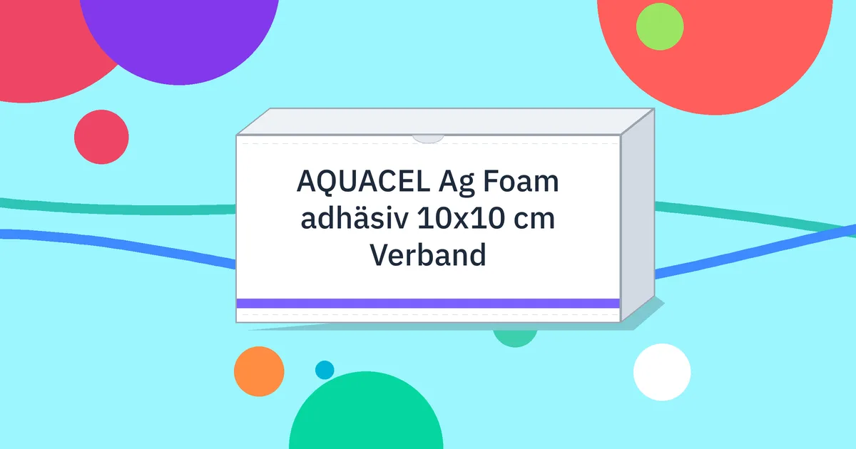 Symbolbild: Packung mit der Aufschrift AQUACEL Ag Foam adhäsiv 10x10 cm Verband (PZN 16594935) – Verfügbarkeit und Bezug in Apotheken in Frankfurt am Main