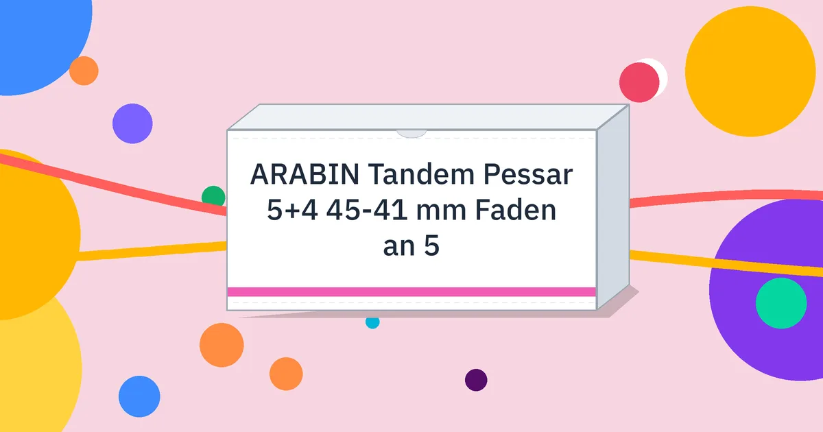 Symbolbild: Packung mit der Aufschrift ARABIN Tandem Pessar 5+4 45-41 mm Faden an 5 (PZN 16928164) – Verfügbarkeit und Bezug in Apotheken in Frankfurt am Main