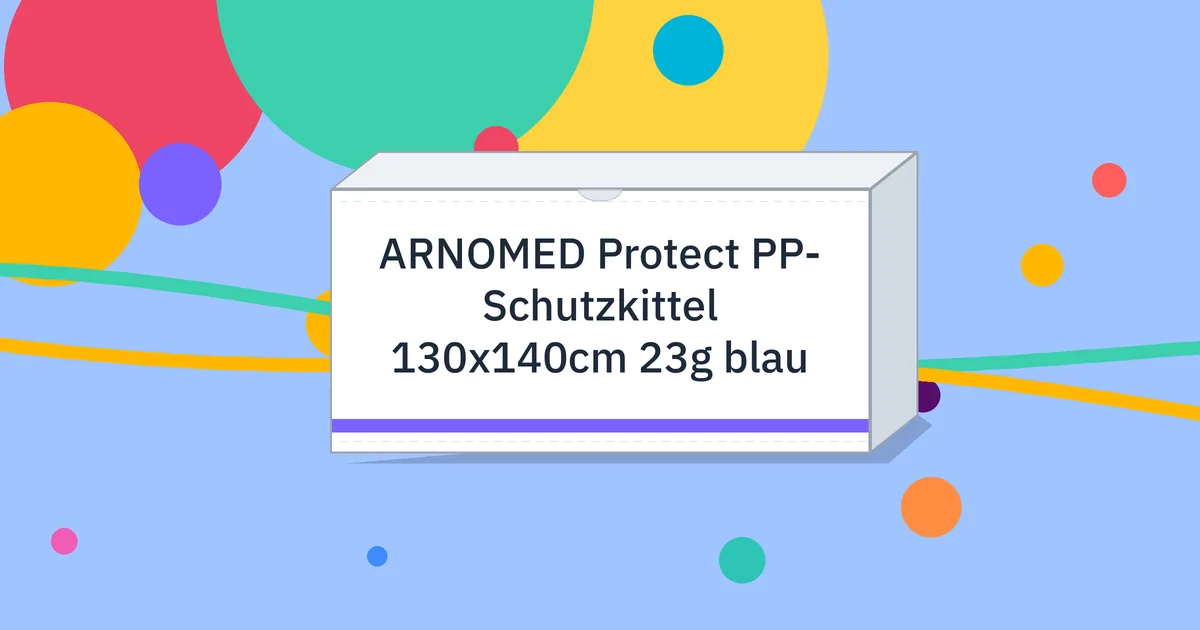 Symbolbild: Packung mit der Aufschrift ARNOMED Protect PP-Schutzkittel 130x140cm 23g blau (PZN 18086226) – Verfügbarkeit und Bezug in Apotheken in Frankfurt am Main