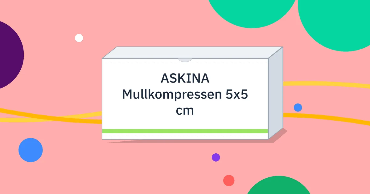 Symbolbild: Packung mit der Aufschrift ASKINA Mullkompressen 5x5 cm (PZN 12735681) – Verfügbarkeit und Bezug in Apotheken in Frankfurt am Main
