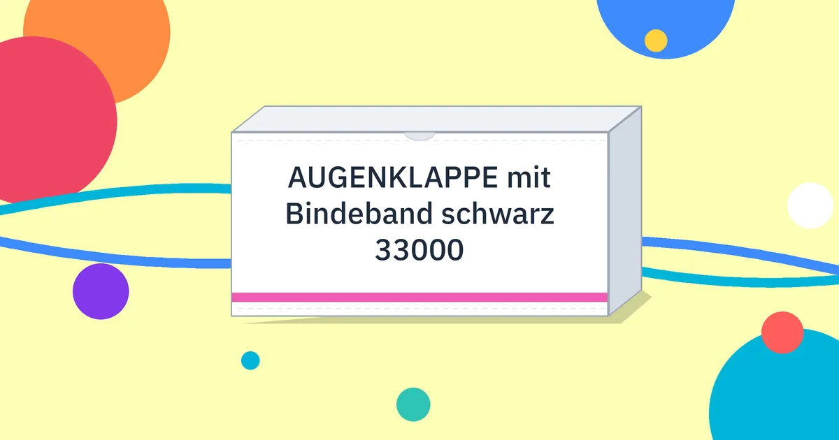 Symbolbild: Packung mit der Aufschrift AUGENKLAPPE mit Bindeband schwarz 33000 (PZN 04096824) – Verfügbarkeit und Bezug in Apotheken in Frankfurt am Main
