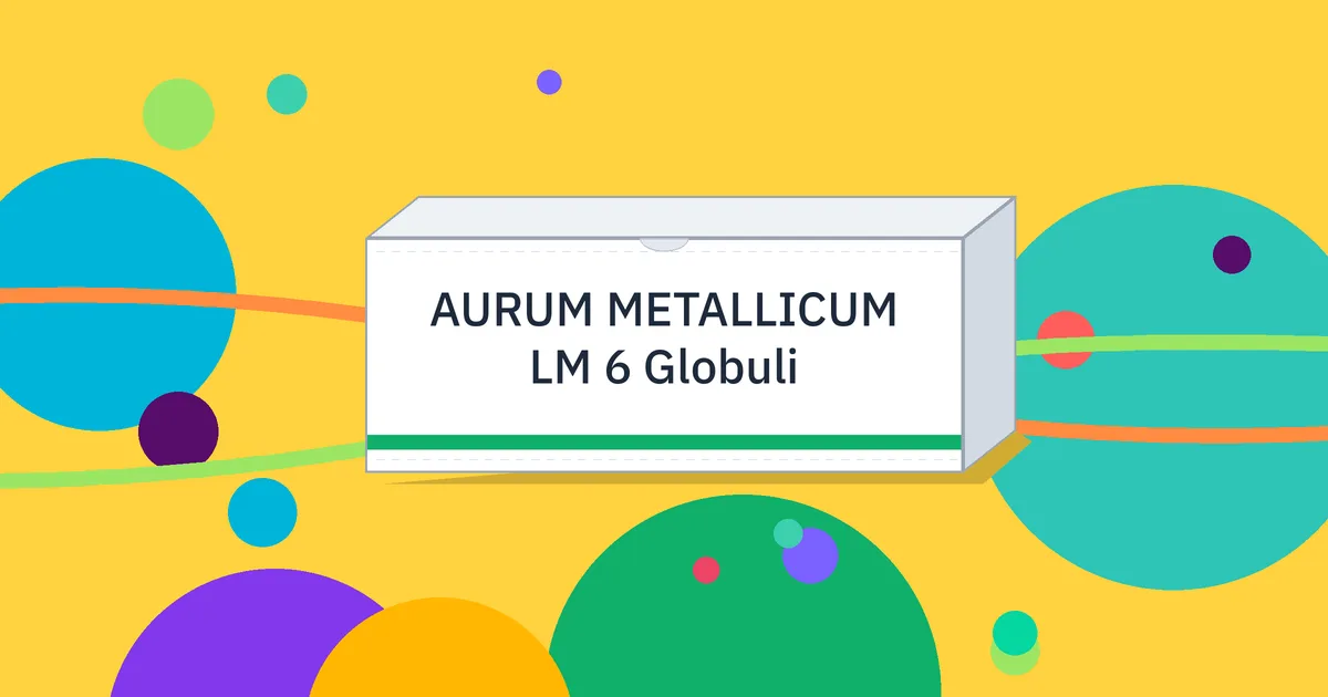 Symbolbild: Packung mit der Aufschrift AURUM METALLICUM LM 6 Globuli (PZN 20785575) – Verfügbarkeit und Bezug in Apotheken in Frankfurt am Main