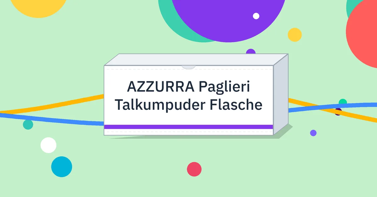 Symbolbild: Packung mit der Aufschrift AZZURRA Paglieri Talkumpuder Flasche (PZN 18375278) – Verfügbarkeit und Bezug in Apotheken in Frankfurt am Main