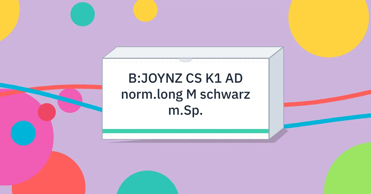 Symbolbild: Packung mit der Aufschrift B:JOYNZ CS K1 AD norm.long M schwarz m.Sp. (PZN 20527620) – Verfügbarkeit und Bezug in Apotheken in Frankfurt am Main