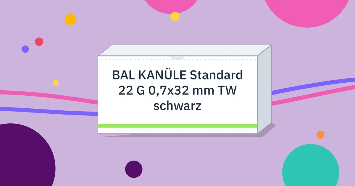 Symbolbild: Packung mit der Aufschrift BAL KANÜLE Standard 22 G 0,7x32 mm TW schwarz (PZN 19124207) – Verfügbarkeit und Bezug in Apotheken in Frankfurt am Main