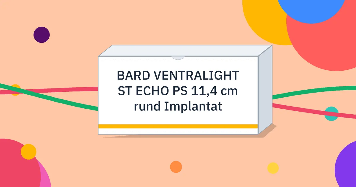 Symbolbild: Packung mit der Aufschrift BARD VENTRALIGHT ST ECHO PS 11,4 cm rund Implantat (PZN 10730716) – Verfügbarkeit und Bezug in Apotheken in Frankfurt am Main