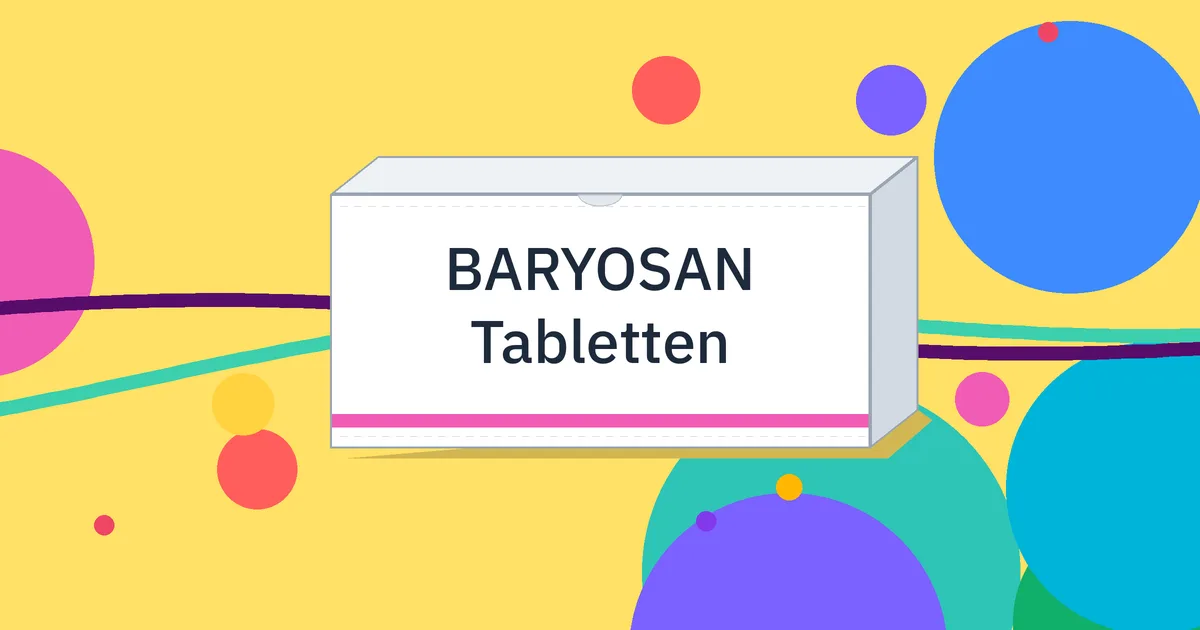 Symbolbild: Packung mit der Aufschrift BARYOSAN Tabletten (PZN 09268218) – Verfügbarkeit und Bezug in Apotheken in Frankfurt am Main