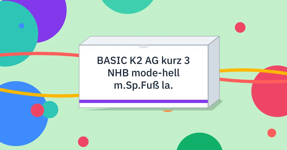 Symbolbild: Packung mit der Aufschrift BASIC K2 AG kurz 3 NHB mode-hell m.Sp.Fuß la. (PZN 20267142) – Verfügbarkeit und Bezug in Apotheken in Frankfurt am Main