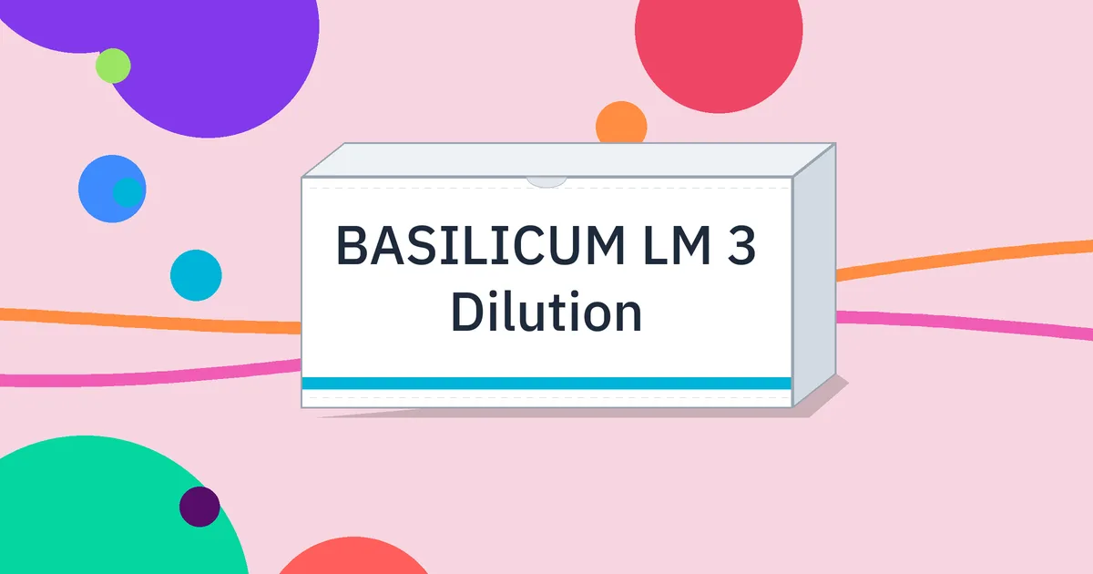 Symbolbild: Packung mit der Aufschrift BASILICUM LM 3 Dilution (PZN 12790639) – Verfügbarkeit und Bezug in Apotheken in Frankfurt am Main