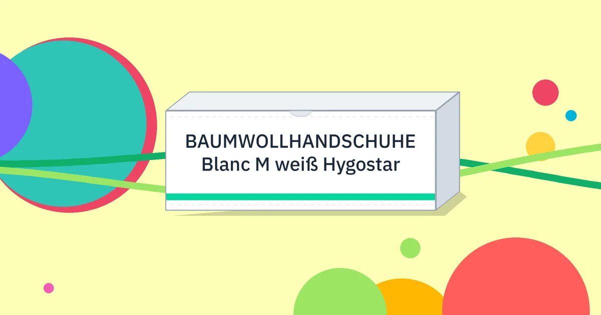 Symbolbild: Packung mit der Aufschrift BAUMWOLLHANDSCHUHE Blanc M weiß Hygostar (PZN 20948161) – Verfügbarkeit und Bezug in Apotheken in Frankfurt am Main