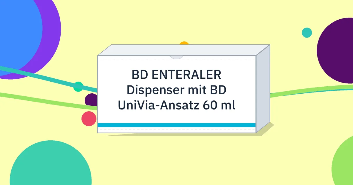Symbolbild: Packung mit der Aufschrift BD ENTERALER Dispenser mit BD UniVia-Ansatz 60 ml (PZN 08446741) – Verfügbarkeit und Bezug in Apotheken in Frankfurt am Main