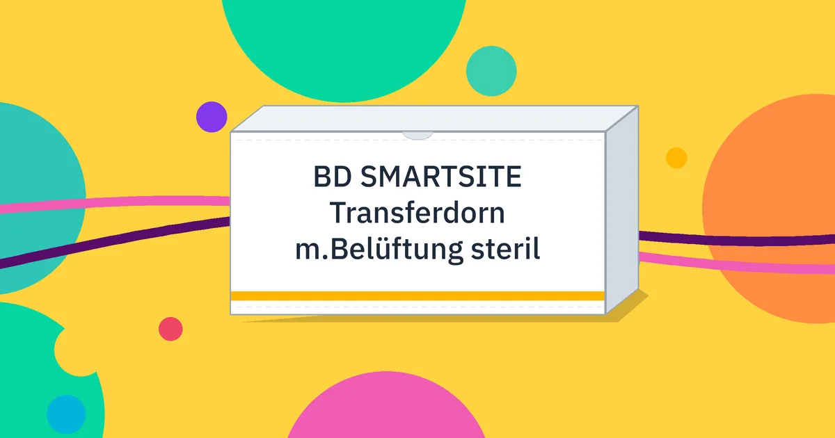 Symbolbild: Packung mit der Aufschrift BD SMARTSITE Transferdorn m.Belüftung steril (PZN 19842730) – Verfügbarkeit und Bezug in Apotheken in Frankfurt am Main