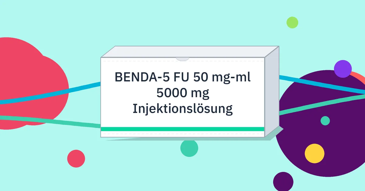 Symbolbild: Packung mit der Aufschrift BENDA-5 FU 50 mg-ml 5000 mg Injektionslösung (PZN 07020394) – Verfügbarkeit und Bezug in Apotheken in Frankfurt am Main