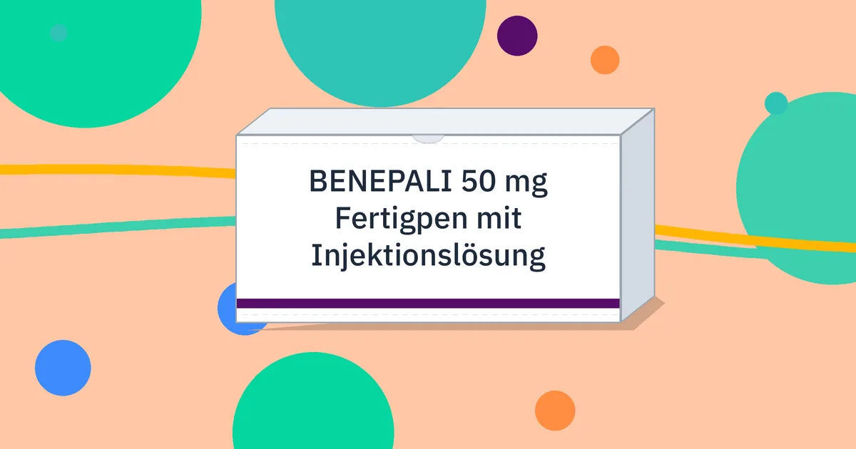 Symbolbild: Packung mit der Aufschrift BENEPALI 50 mg Fertigpen mit Injektionslösung (PZN 12365729) – Verfügbarkeit und Bezug in Apotheken in Frankfurt am Main
