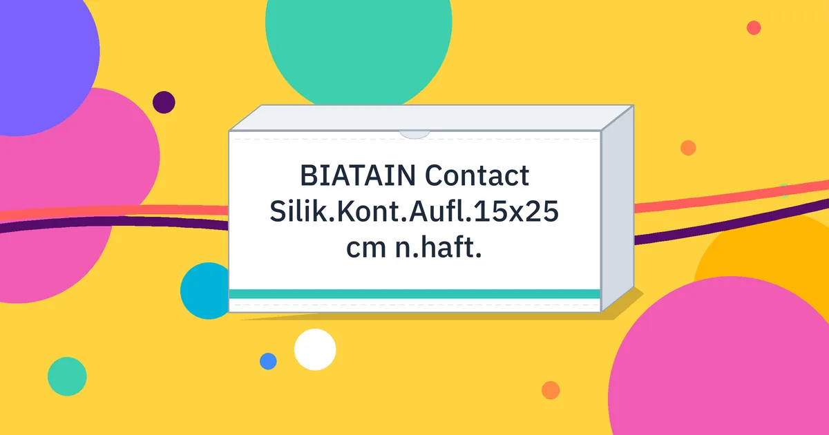 Symbolbild: Packung mit der Aufschrift BIATAIN Contact Silik.Kont.Aufl.15x25 cm n.haft. (PZN 15628767) – Verfügbarkeit und Bezug in Apotheken in Frankfurt am Main
