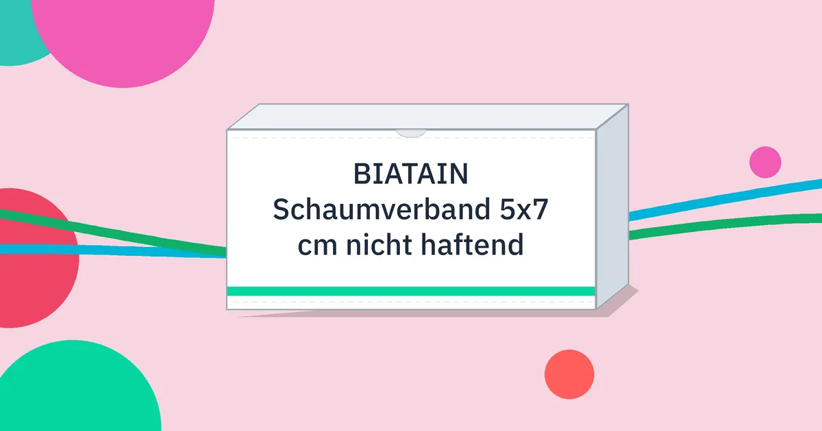 Symbolbild: Packung mit der Aufschrift BIATAIN Schaumverband 5x7 cm nicht haftend (PZN 13820845) – Verfügbarkeit und Bezug in Apotheken in Frankfurt am Main