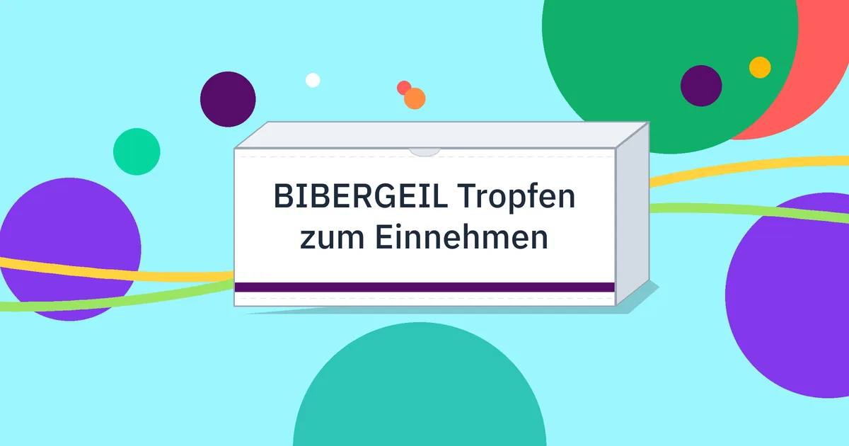 Symbolbild: Packung mit der Aufschrift BIBERGEIL Tropfen zum Einnehmen (PZN 11366307) – Verfügbarkeit und Bezug in Apotheken in Frankfurt am Main