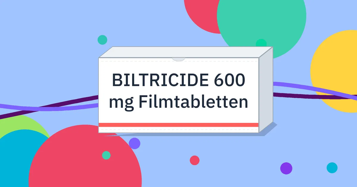 Symbolbild: Packung mit der Aufschrift BILTRICIDE 600 mg Filmtabletten (PZN 02518770) – Verfügbarkeit und Bezug in Apotheken in Frankfurt am Main