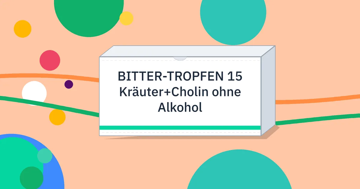 Symbolbild: Packung mit der Aufschrift BITTER-TROPFEN 15 Kräuter+Cholin ohne Alkohol (PZN 20038111) – Verfügbarkeit und Bezug in Apotheken in Frankfurt am Main
