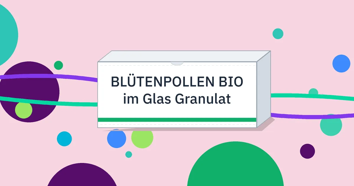 Symbolbild: Packung mit der Aufschrift BLÜTENPOLLEN BIO im Glas Granulat (PZN 10931834) – Verfügbarkeit und Bezug in Apotheken in Frankfurt am Main