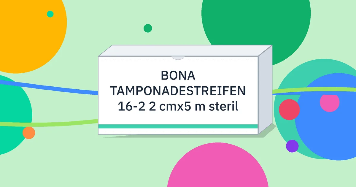 Symbolbild: Packung mit der Aufschrift BONA TAMPONADESTREIFEN 16-2 2 cmx5 m steril (PZN 00248036) – Verfügbarkeit und Bezug in Apotheken in Frankfurt am Main