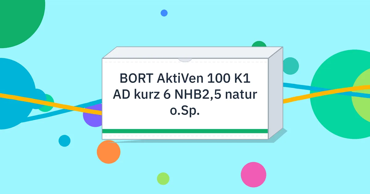 Symbolbild: Packung mit der Aufschrift BORT AktiVen 100 K1 AD kurz 6 NHB2,5 natur o.Sp. (PZN 17498369) – Verfügbarkeit und Bezug in Apotheken in Frankfurt am Main