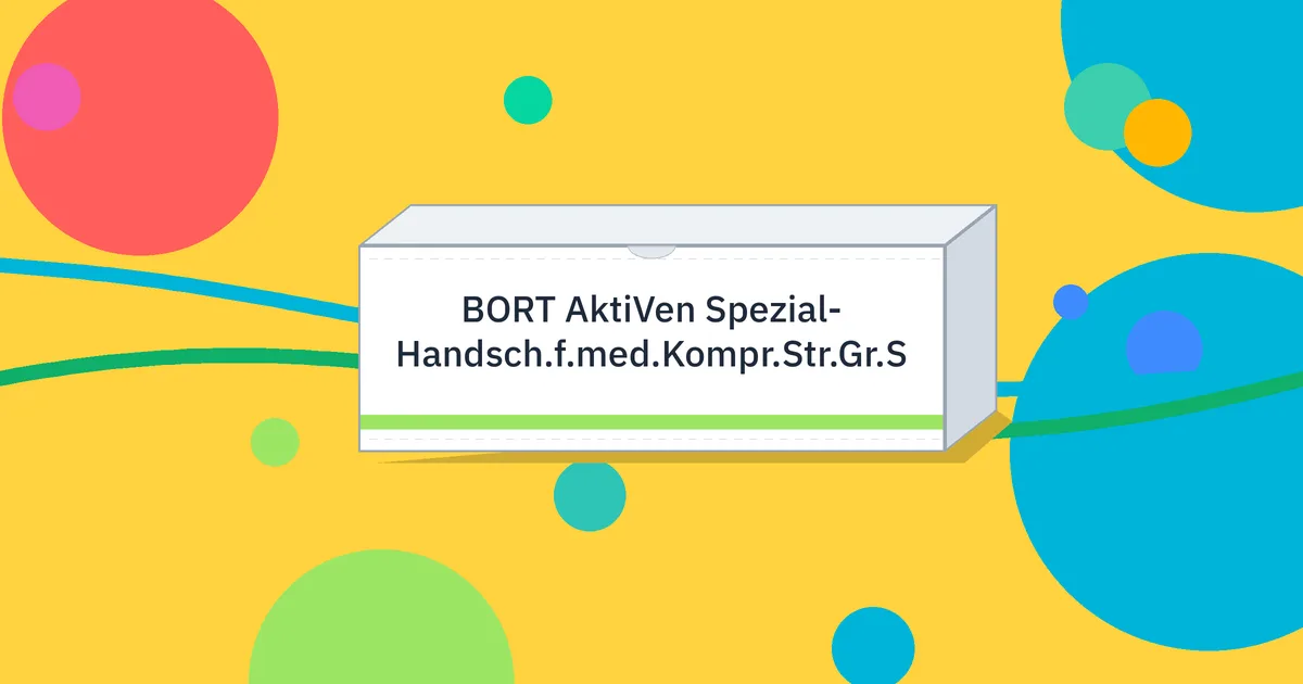 Symbolbild: Packung mit der Aufschrift BORT AktiVen Spezial-Handsch.f.med.Kompr.Str.Gr.S (PZN 13706167) – Verfügbarkeit und Bezug in Apotheken in Frankfurt am Main