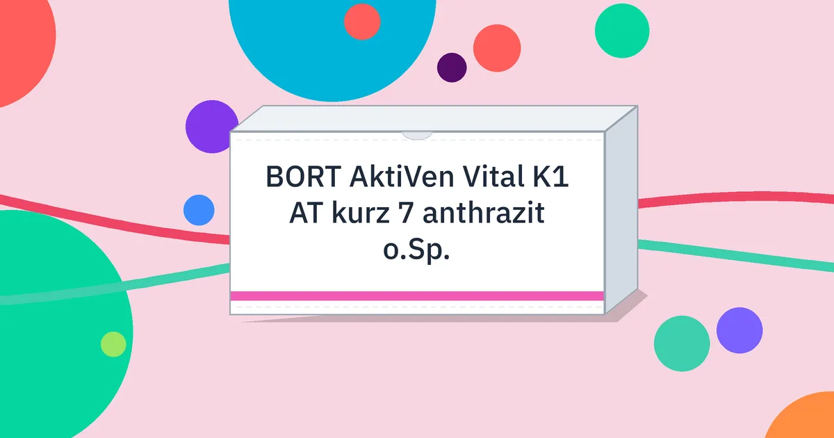 Symbolbild: Packung mit der Aufschrift BORT AktiVen Vital K1 AT kurz 7 anthrazit o.Sp. (PZN 13742499) – Verfügbarkeit und Bezug in Apotheken in Frankfurt am Main