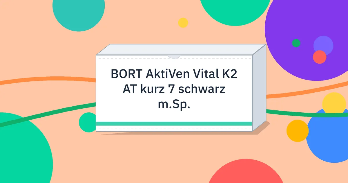 Symbolbild: Packung mit der Aufschrift BORT AktiVen Vital K2 AT kurz 7 schwarz m.Sp. (PZN 13740649) – Verfügbarkeit und Bezug in Apotheken in Frankfurt am Main