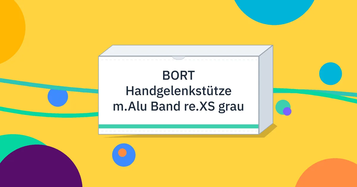 Symbolbild: Packung mit der Aufschrift BORT Handgelenkstütze m.Alu Band re.XS grau (PZN 17843062) – Verfügbarkeit und Bezug in Apotheken in Frankfurt am Main