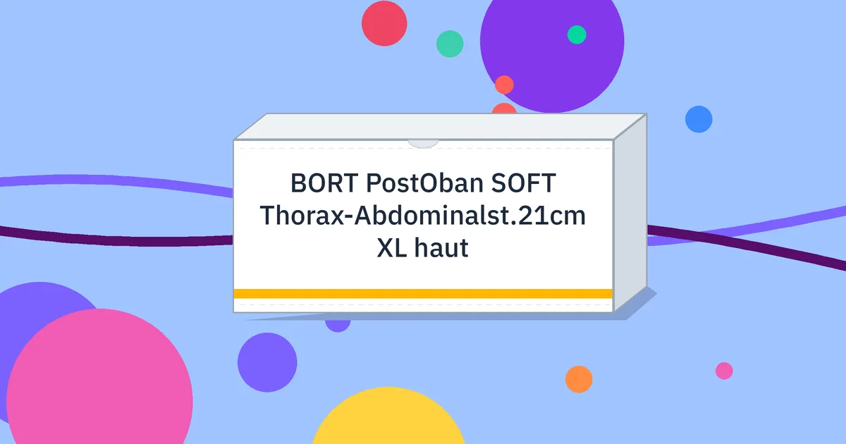 Symbolbild: Packung mit der Aufschrift BORT PostOban SOFT Thorax-Abdominalst.21cm XL haut (PZN 11583743) – Verfügbarkeit und Bezug in Apotheken in Frankfurt am Main